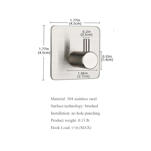 2pcs Suction Cup Hooks for Shower, Bathroom, Kitchen, Glass Door, Mirror, Tile – Loofah, Towel, Coat, Bath Robe Hook Holder for Hanging up to 15 lbs (SUS 304 Stainless Steel/Silver/Brushed Surface)