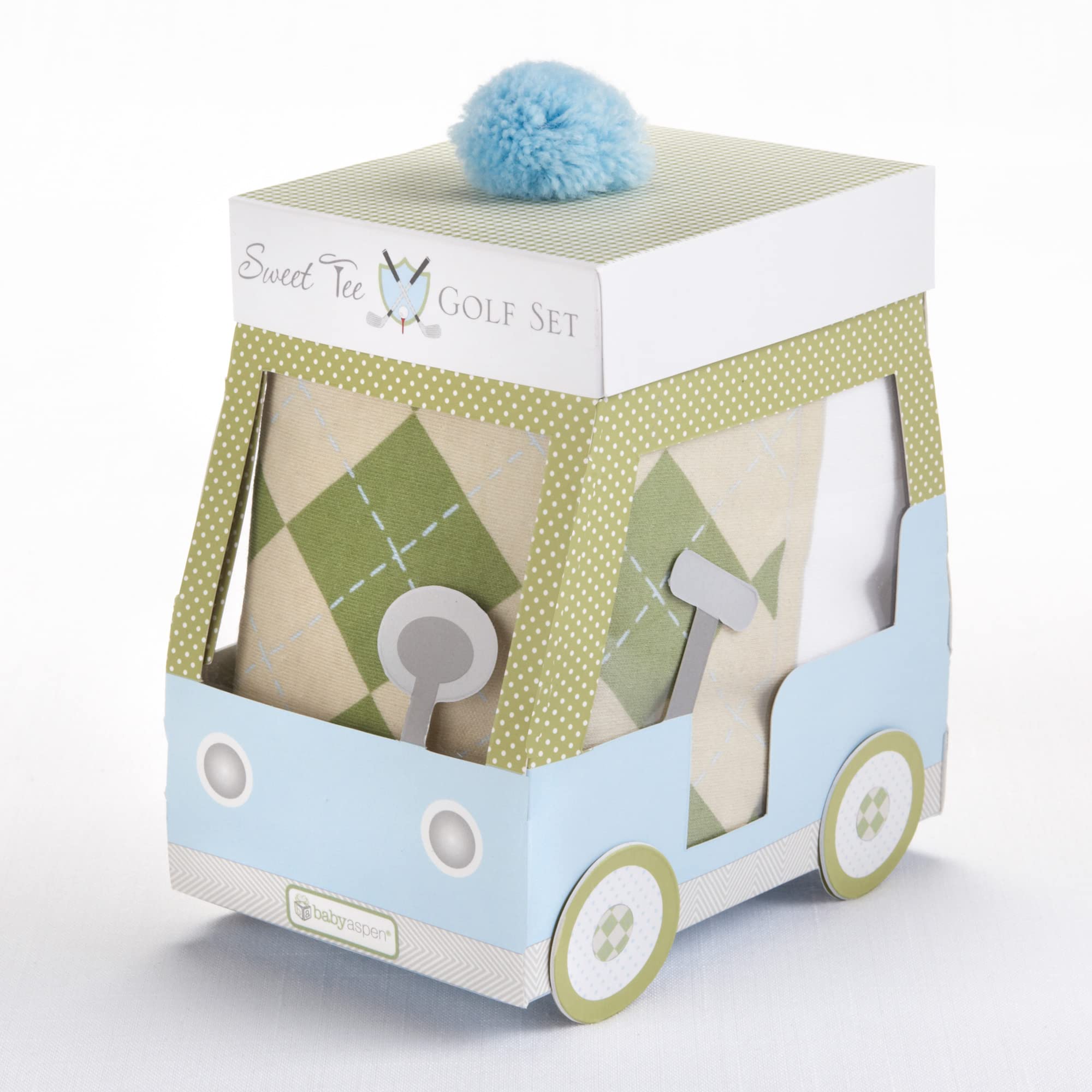 Baby Aspen Three Piece Layette Set in Golf Cart Package, Green/White, 0-6 Mos.