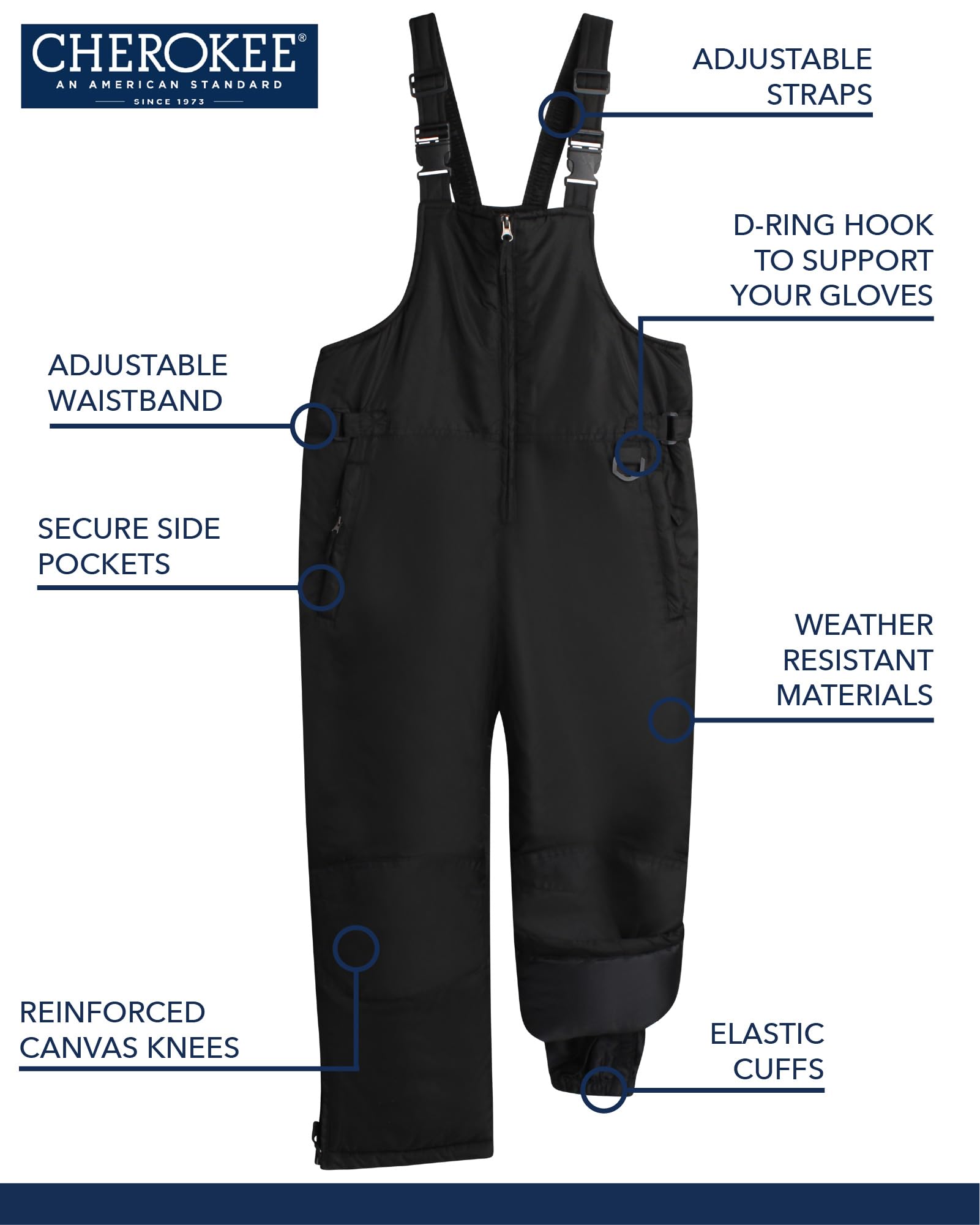 Cherokee Kids' Snow Bib - Boys and Girls Insulated Ski Pants Overalls (4-18), Size 4T, Black