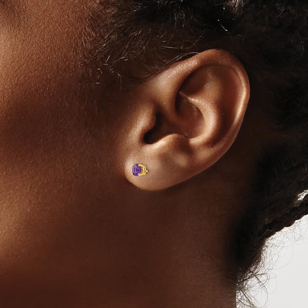 14K White Gold 7mm Purple Amethyst February Birthstone Stud Earrings