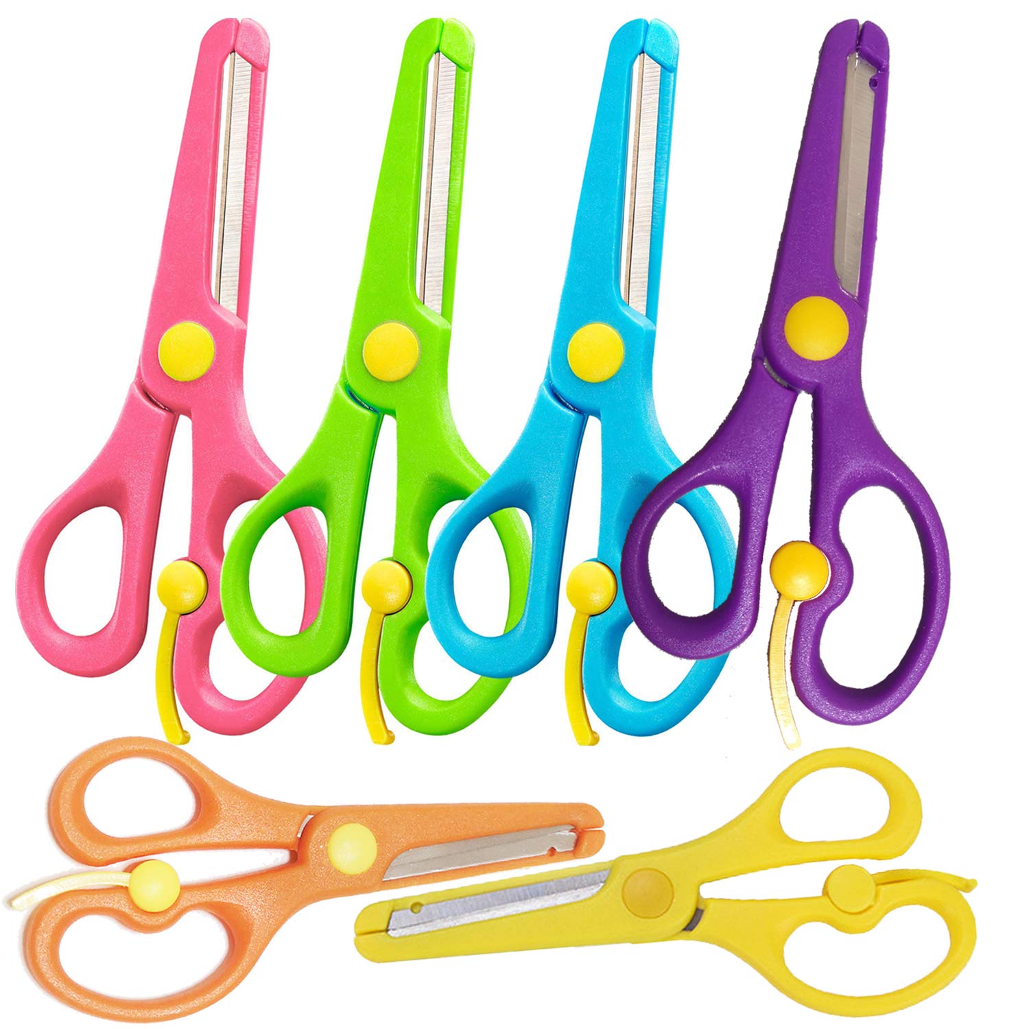 6Pcs Preschool Training Scissors, Children Safety Scissors Pre-School Training Scissors Safety Scissors Art Craft Scissors,Assorted Colors(6 colors)