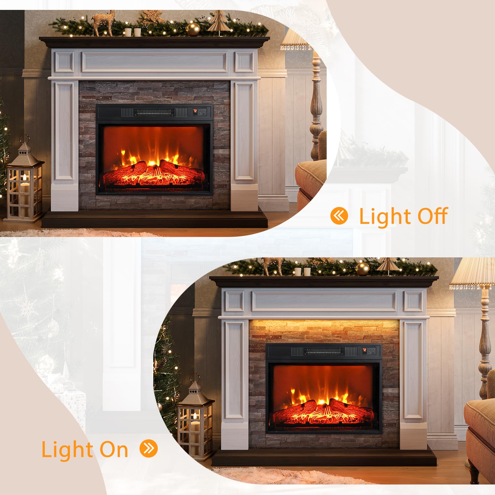 44 Inches LED Electric Fireplace with Mantel, Portable Freestanding Wood Stove Heater, Realistic 3D Dancing Flame LED Effect and Stacked Stone Surround, Remote Control Timer for Living Room