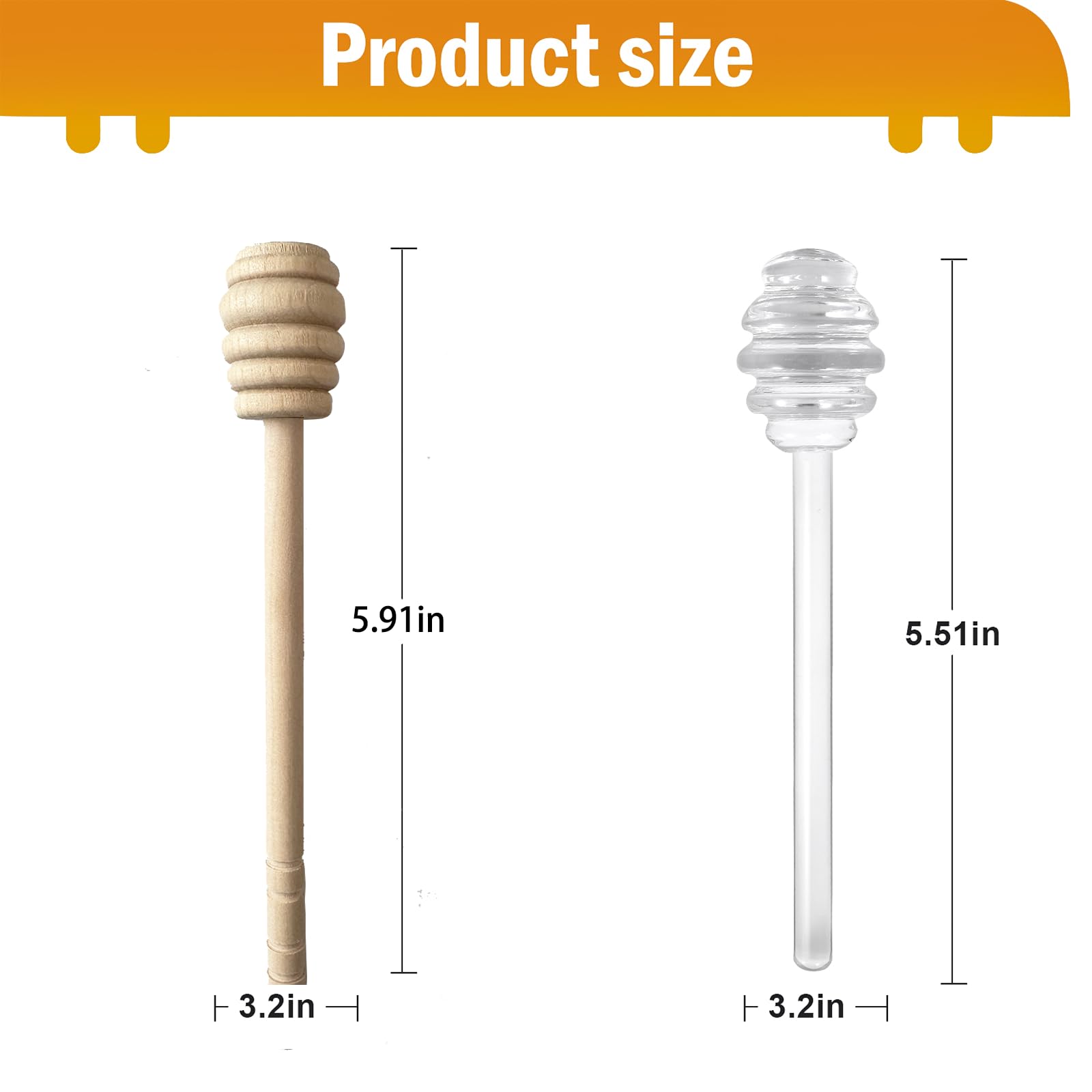 2 Pcs Honey Dipper Sticks for Honey Jar,Glass and Wooden Honey Dipper,Honeycomb Stick for Honey Pot Jar