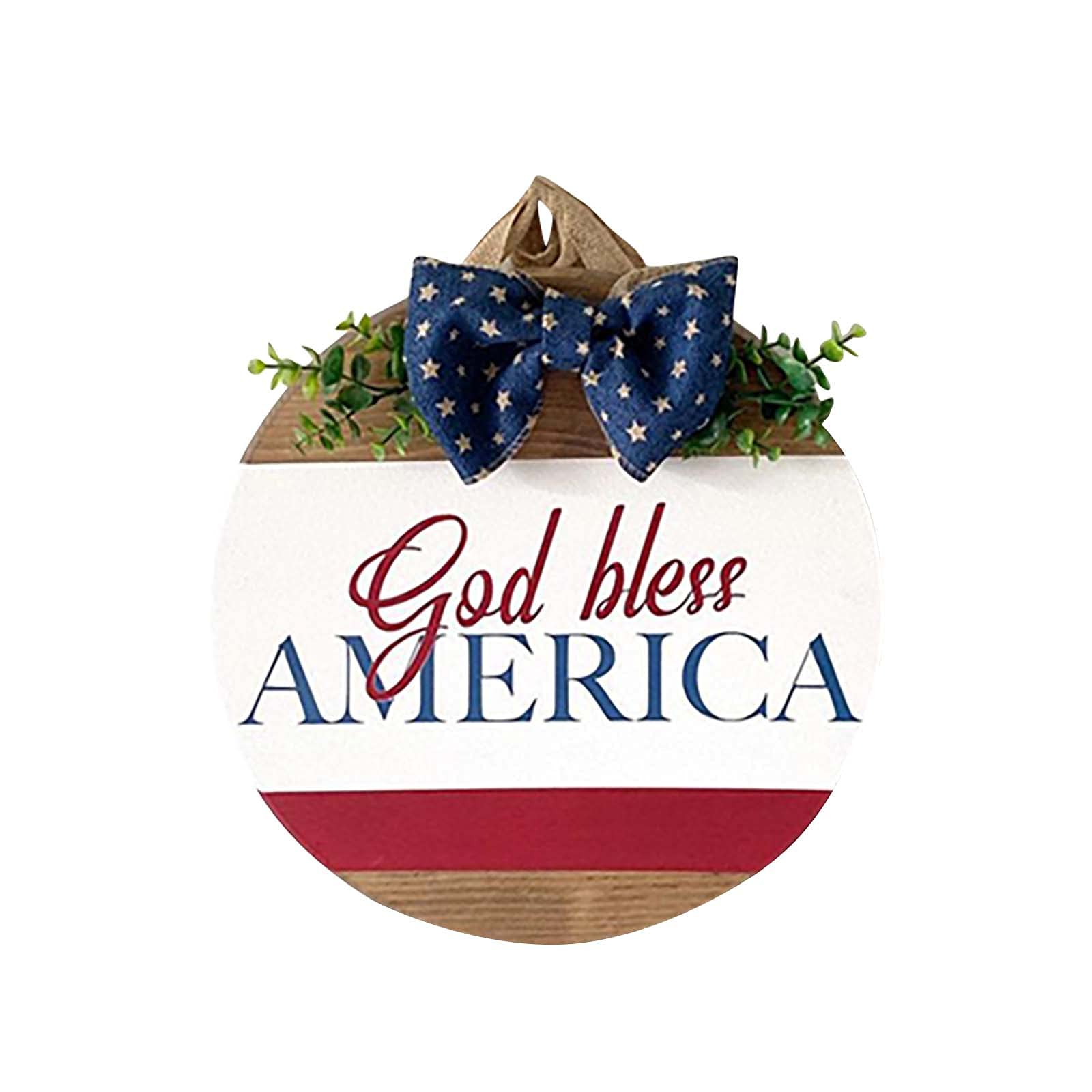 4th of July Patriotic Welcome Sign Decorations, American Independence Day Patriotic Wreaths for Front Door, Wooden Hanging Door Sign for Home Garden Decor