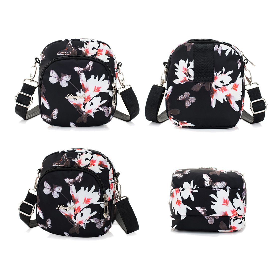 Artwell Small Crossbody Purse Bag for Women Multi-Pocket Flower Nylon Shoulder Bag Cellphone Purse (Flower)