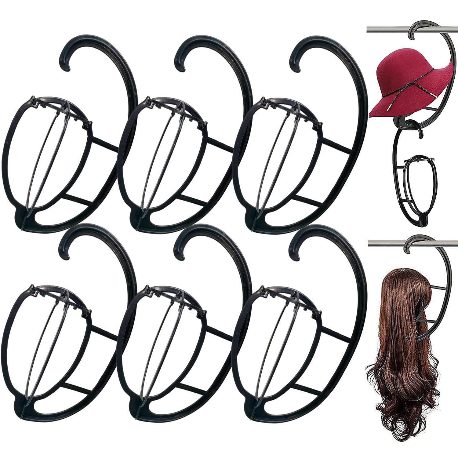 FINDYOU Hanging Wig Stand Wig Hanger for Multiple Wigs Holder Stand for Hair Extensions, Wigs & Accessories(6 Packs)