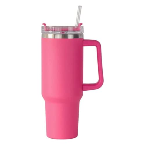 40 oz Tumbler With Handle and Straw Lid, Double Wall Vacuum Sealed Stainless Steel Insulated Tumblers, Travel Mug for Hot and Cold Beverages, Thermos Travel Coffee Mug (Dark Pink)
