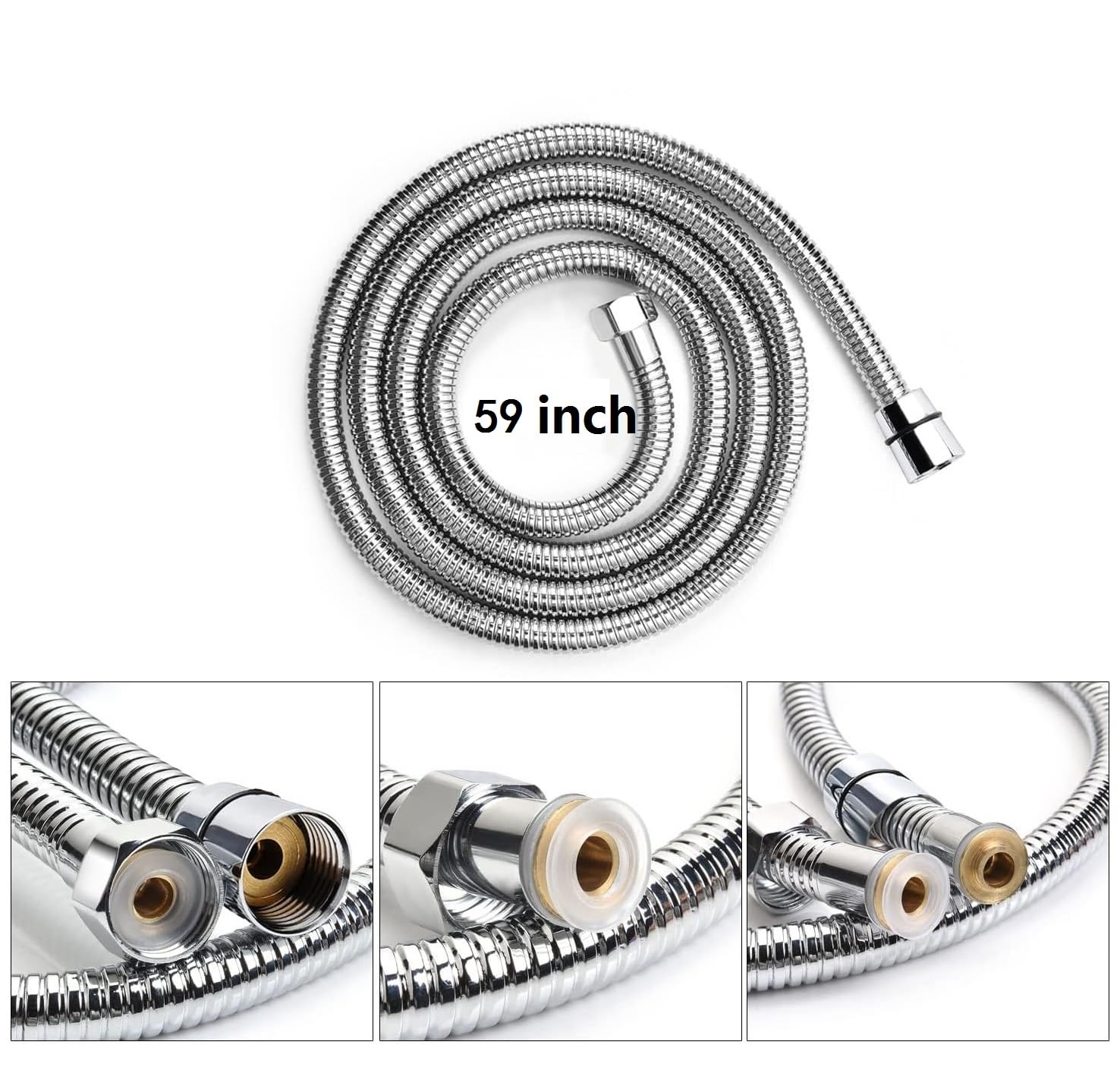 59 Inches Shower Hose,Bidet hose,304 Stainless Steel Handheld Shower Head Hose,The thread interface size is 0.8 Inch(G1/2 or 20mm)(Chrome)