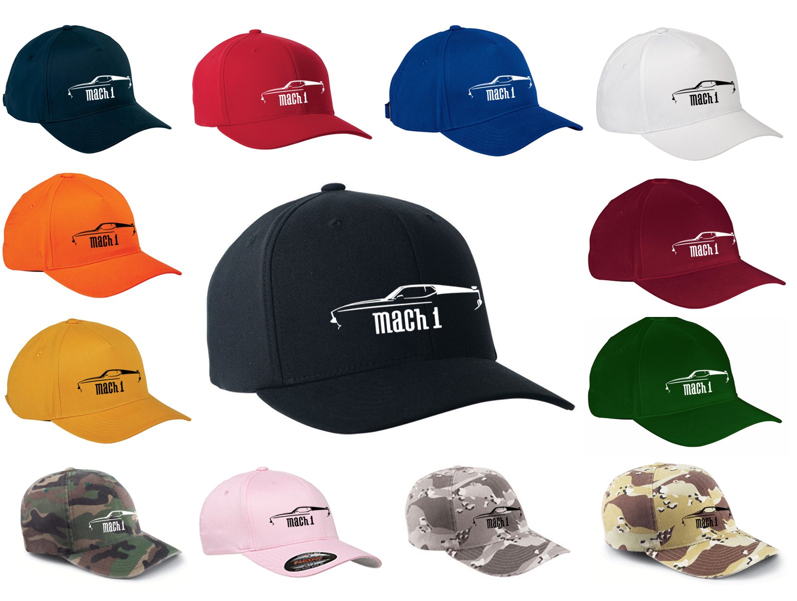 1971 1972 Ford Mach 1 Mustang Classic Outline Design Flexfit hat Cap Large/XLarge Black