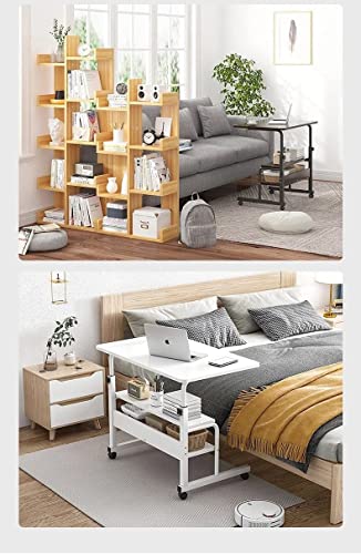 Adjustable Table Student Computer Desk Portable Home Office Furniture Small Spaces Desk Sofa Bedroom Bedside Desk Learn Play Game Desk on Wheels Movable with Storage Desk Size 31.5 * 15.7 Inch,White