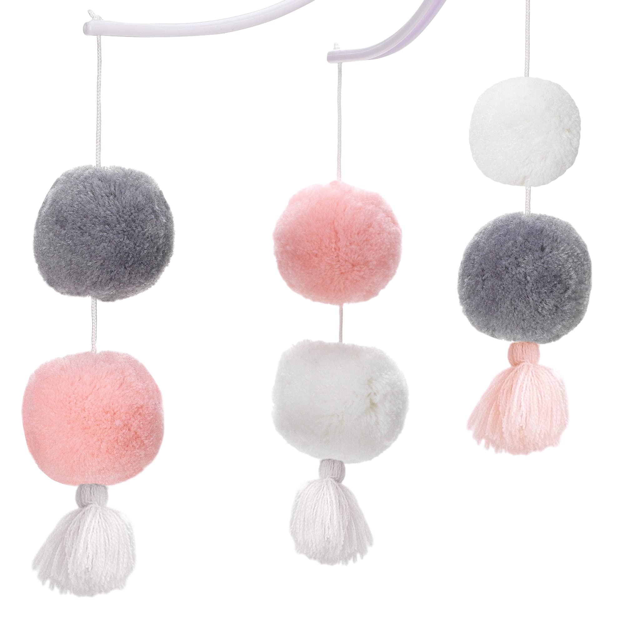 Bedtime Originals Blossom Pink/Gray Pom Pom Musical Baby Crib Mobile Soother Toy
