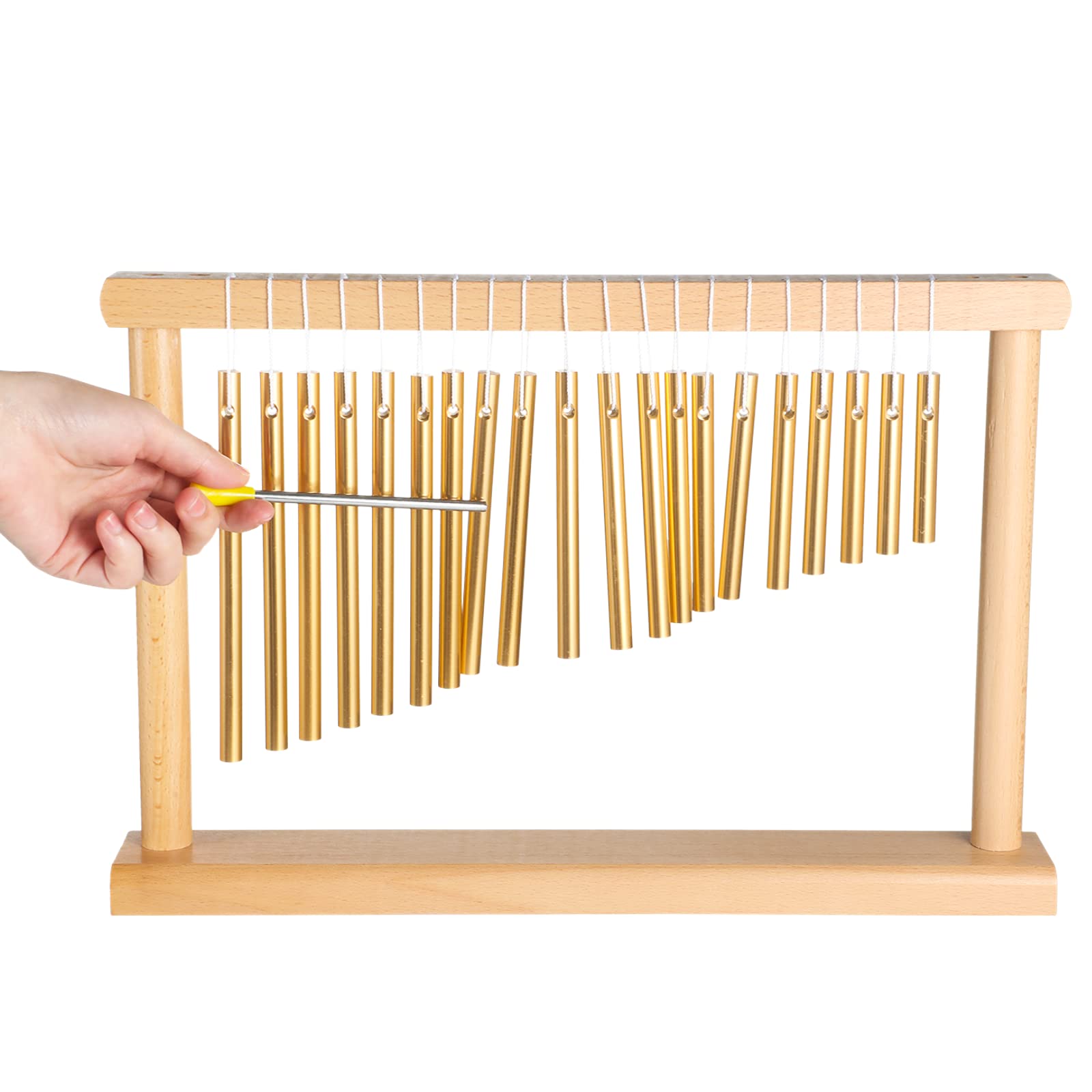 20 Bars Chime Single-row Table Top Wind Chime 15.7×10.6'', CDOKY 20 Golden Metal Bars Percussion Instrument with Mallet, Treeworks Chimes for Ornament Classroom Office