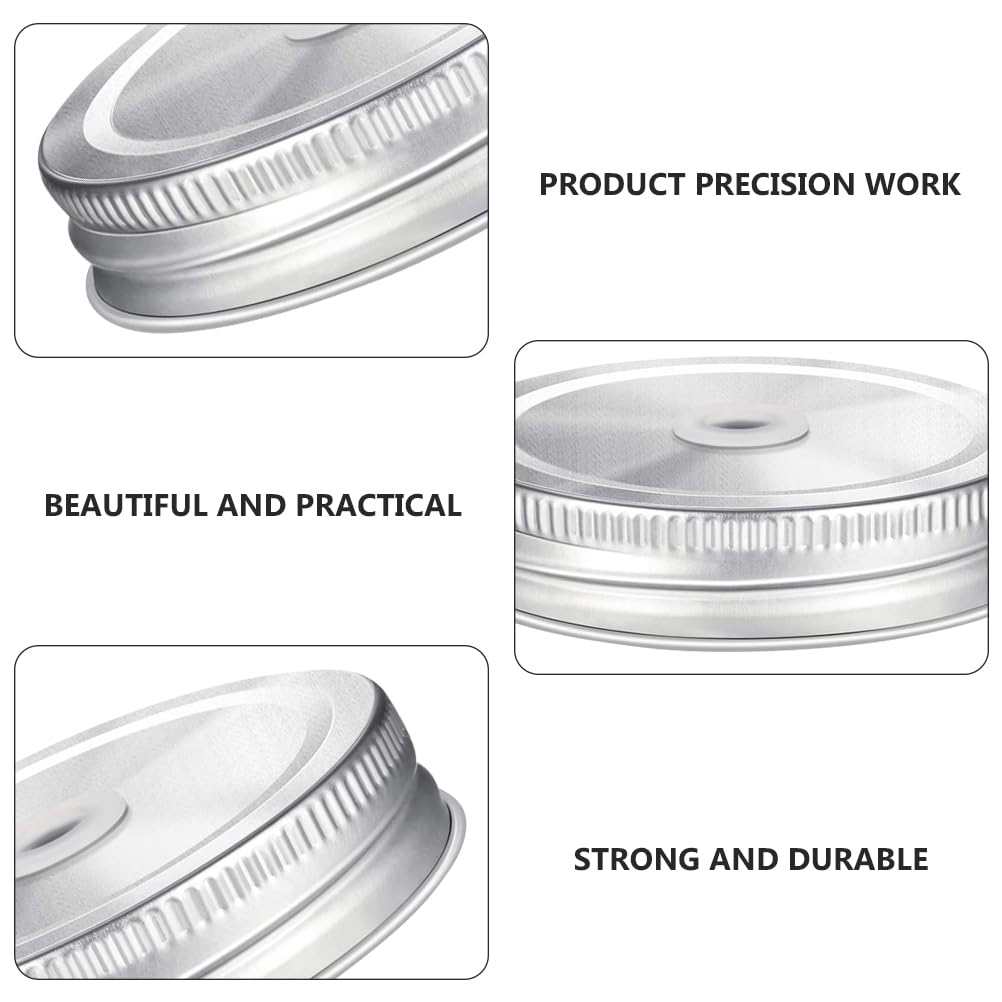 2pcs Mason Jar Straw Lids 3.3in Sealing Lid with Hole Stainless Steel Perforated Cover Secure Jar Caps Leak Proof Canning Cap Drinking Jar Cover