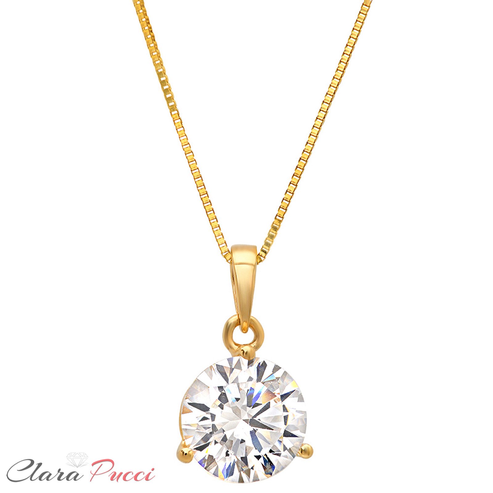 2 ct Brilliant Round Cut Solitaire Clear Simulated Diamond 14k Yellow Gold Pendant with 16" Chain