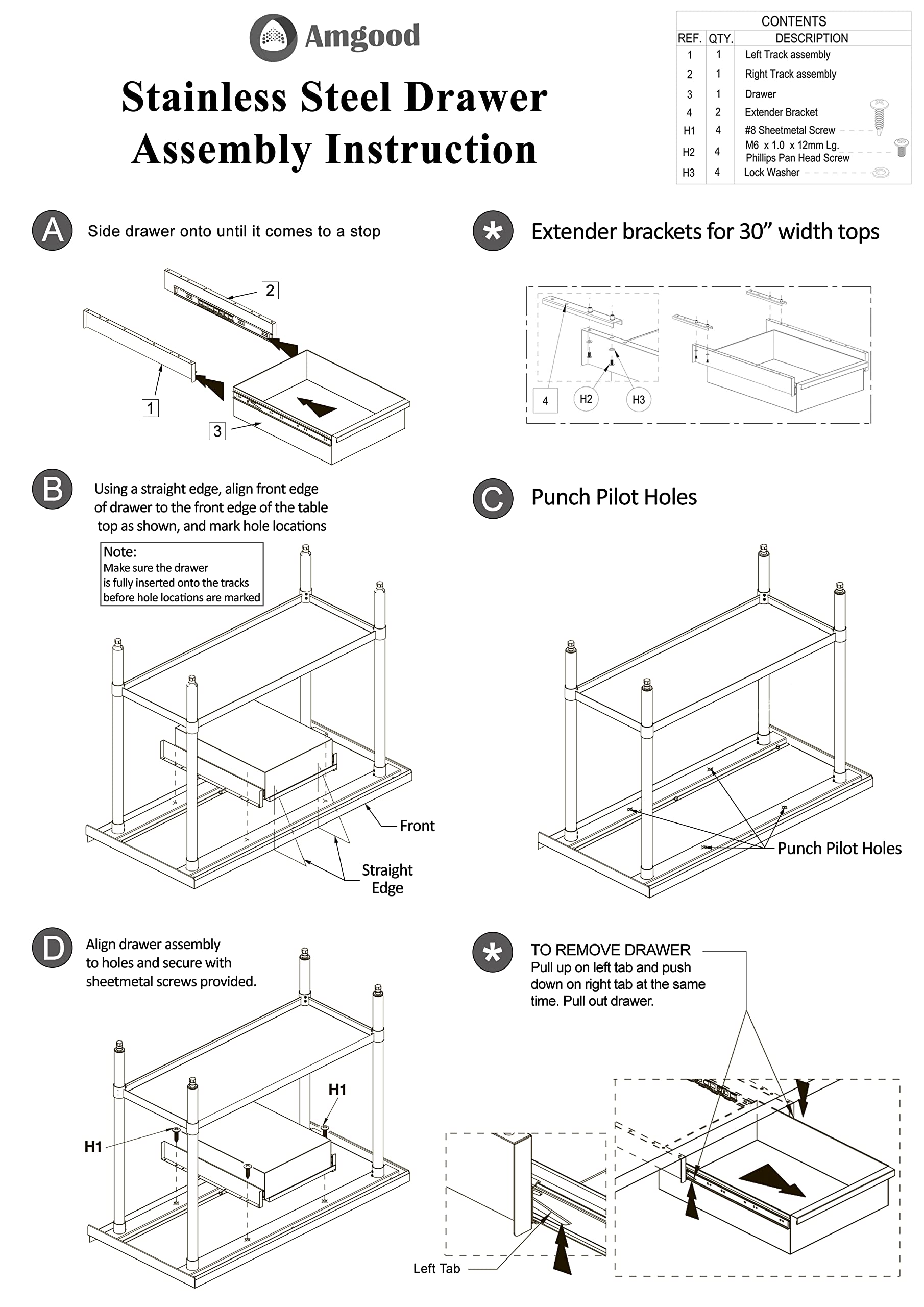 24" X 36" AmGood Stainless Steel Work Table | Commercial & Residential Kitchen Laundry Garage Utility Bench | NSF Metal Prep Table (24" x 36" Table + 2 Shelves + Drawer)