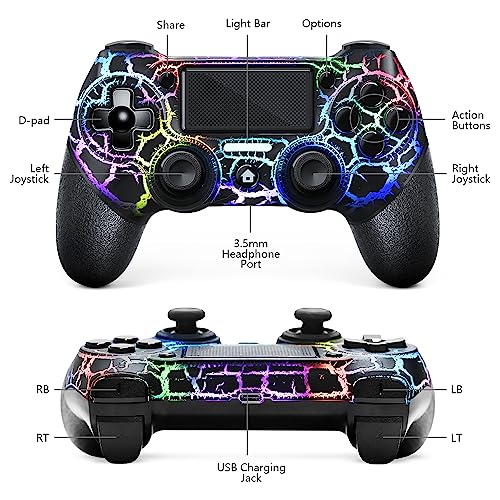 AceGamer OLED Wireless Controller for PS4,Black Crack Custom Design with RGB Light,1000mah Battery, 3.5mm Audio Jack and Turbo Function,Compatible with PS4/Slim/Pro and Windows PC