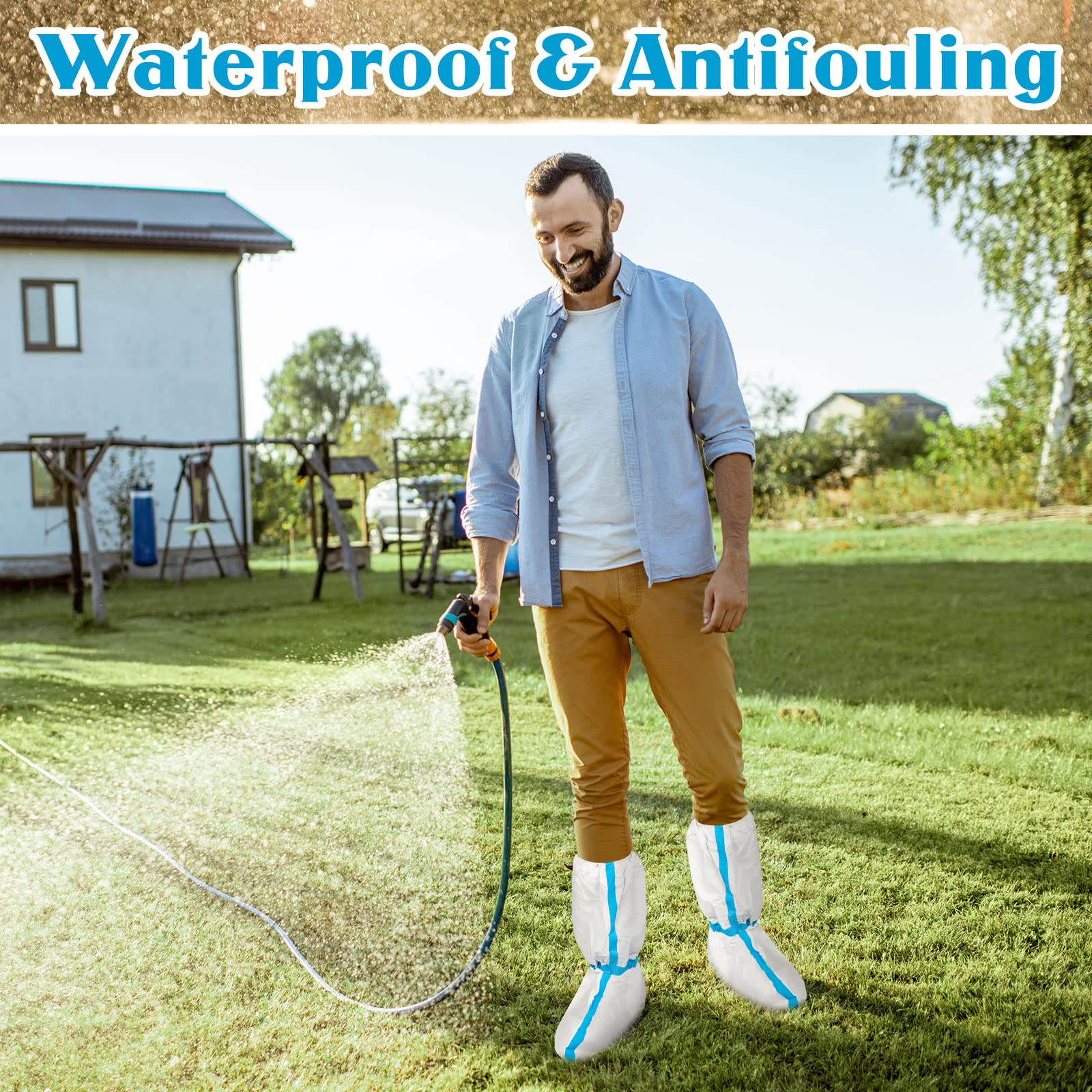 20 Pieces/ 10 Pairs Disposable Boot and Shoe Covers Plastic Long Boot Covers Waterproof Rain Shoe Covers for Men and Women, White