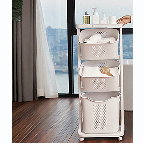 3 Tier Laundry Basket PP Material Laundry Basket with Wheels Laundry Basket Shelf with Two Kinds of Handles Clothes Baskets for Kitchen Bedroom Laundry Room Bathroom