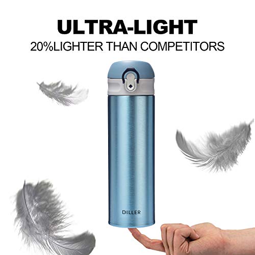 DILLER Vacuum Insulated Water Bottle,Stainless Steel Thermal Coffee Travel Mug BPA-Free Thermos FlaskĀ ,Keeps Cold 24H, Hot 12H,17 oz (blue)