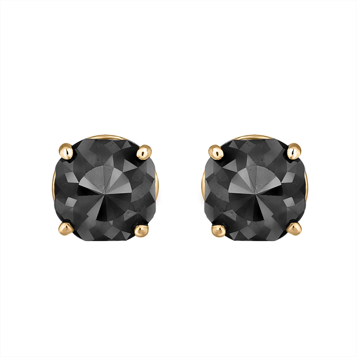 2 Cttw Black Diamond Stud Earrings Set in 14k Yellow Gold Jewelry for Women