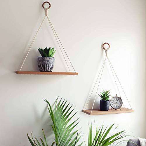 FORESTBARN Hanging Shelves - Set of 2 - Macrame Wall Hanging Shelf - Shelves for Bedroom - Floating Shelves for Wall - Plant Shelf Indoor Wall - Bedroom Wall Decor, Boho Wall Decor ShelvesâŚ