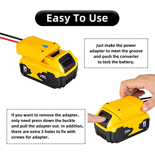 2 Packs Power Wheel Adapter for Dewalt 20V Battery with Fuse & Wire terminals, Work with for Dewalt 20V DCB205 DCB206 DCB200 Lithium Battery; Power Connector for Rc Car, 14AWG Robotics, DIY use