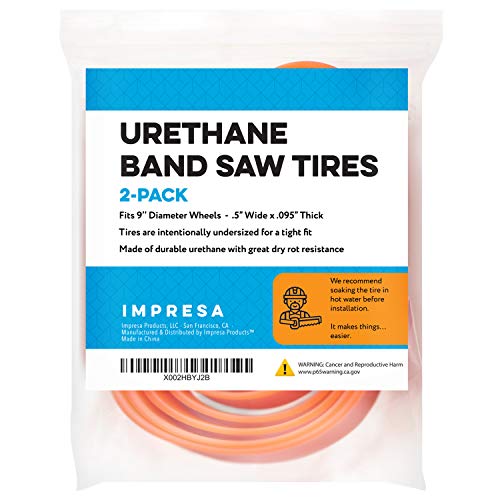 2 Pack Urethane Band Saw Tires - Fits 9 inch x 1/2 x .095 - No Adhesive Needed - Compatible with Branded Bandsaws Including Jet Grizzly, Powermatic - Band Saw Tires for Woodworking