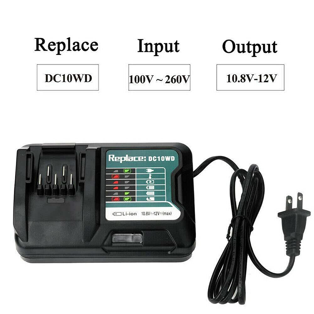 2X BL1021B Battery 12V 2Ah with Charger DC10WD, Replace for 12V Makita Battery BL1021B BL1016 BL1041B 197339-1 197406-2 BL1040 BL1040B BL1015B BL1040 / MP100DZ CG100D JR103DZ DF333DZ TD110D HR140DZ