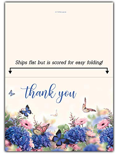 Floral Funeral Sympathy Bereavement Thank You Cards With Envelopes - Message Inside (50, Floral Butterfly)