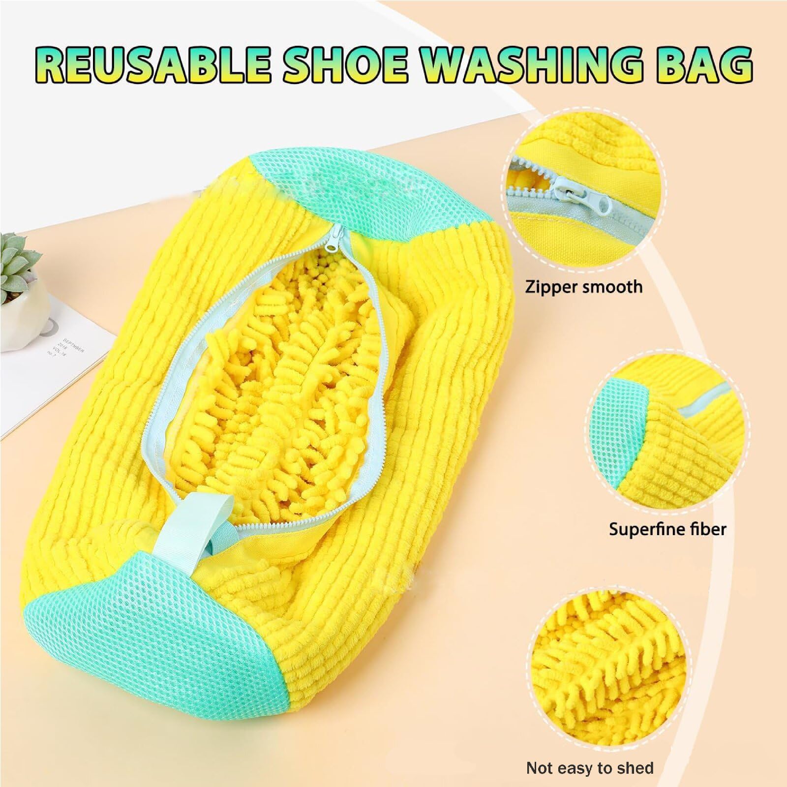 2Pcs Shoe Washing Machine Bag,Reusable Shoe Laundry Bag for Washer and Dryer,Shoe Cleaning Bag for Tennis Canvas Sport Shoes-Yellow