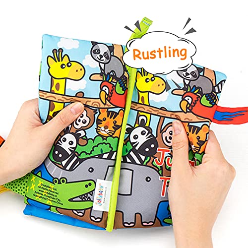 HECCEI Baby Cloth Books, Soft Toys Cloth Books, Touch and Feel Crinkle Books, Early Development Baby Stroller/Crib Hanging (Jungly Tails Cloth Book)