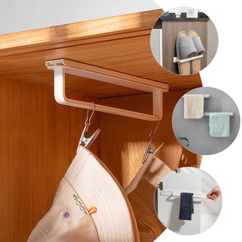 2pcs Sliding Rack Hand Towel Rack Punch Towel Wall Mounted Towel Holder Bathroom Towel Rods Coat Hangers Space Saving Towel Bar Organizer Stand Baby Rag Rack White Abs Scarf