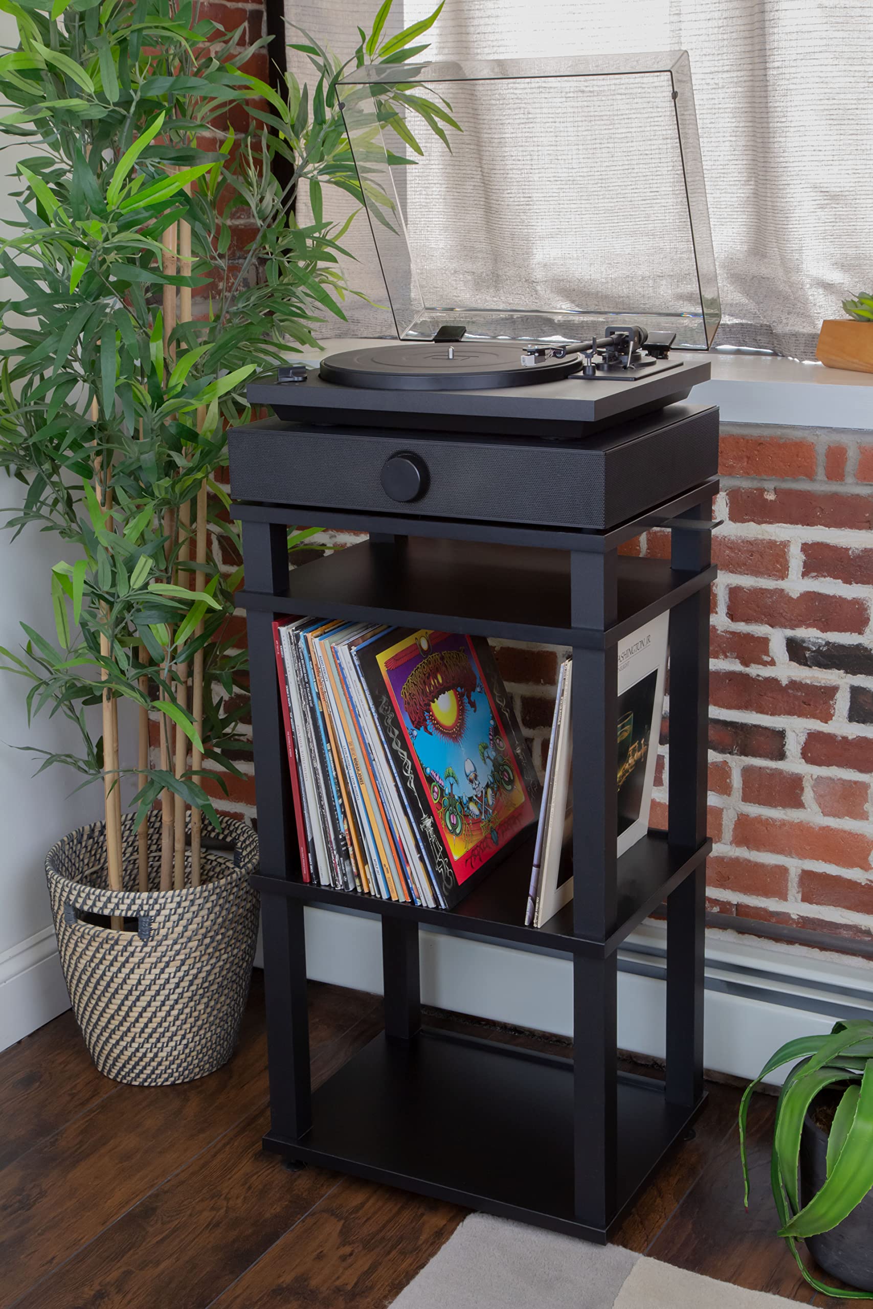 Andover Audio SpinStand Rack for Records and Audio Components - Metal-Reinforced, Holds 150 LPs, Optimum Height & Storage Space, Ideal for Turntables, Vinyl, Spinbase, and Hi-Fi Systems - Black