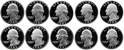 1980 S - 1989 Washington Quarters Gem Proof Run 10 Coins US Mint Decade Lot Complete 1980's Set Proof