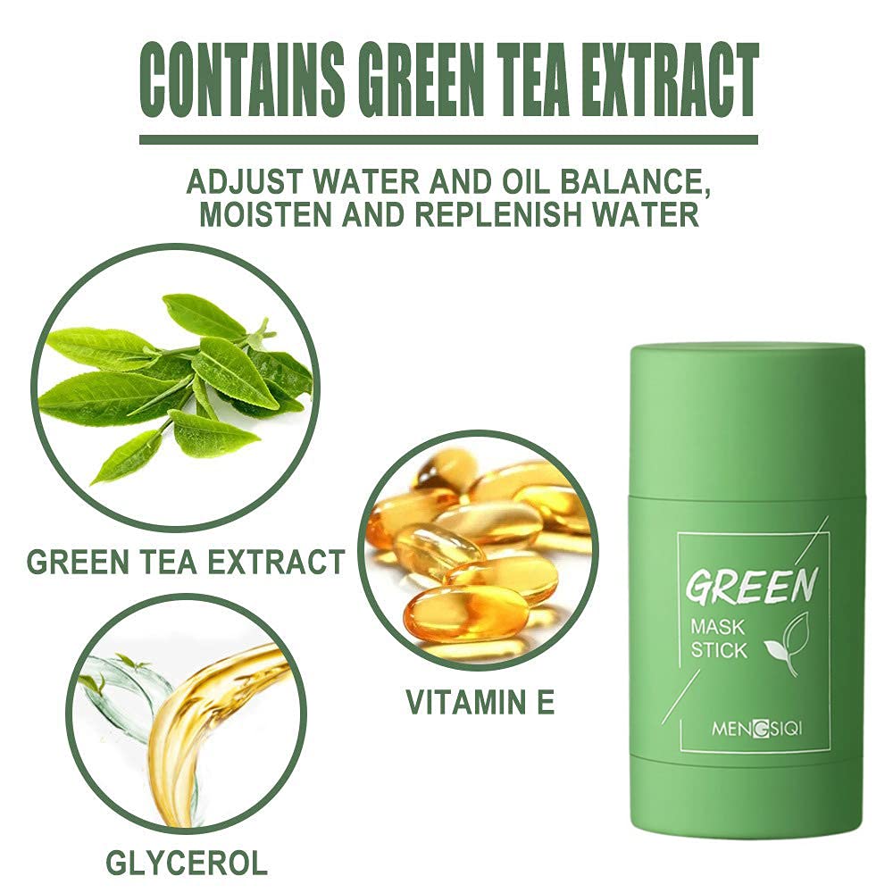 KNXWPPX Green Tea Purifying Clay Stick Mask,For Face Moisturizes Oil Control,Deep Clean Pore,Exfoliating Mask,Improves Skin,Suitable for All Skin (Green Tea)