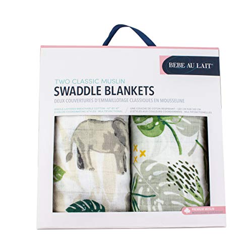 Bebe au Lait Jungle Rainforest Muslin Swaddle Blanket, Green, One Size (SWBMJG)
