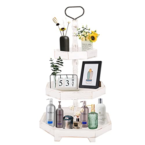 3 Tiered Tray, Rustic Cake Stand with Large Capacity Diameter of 15.6" 12.6" 8.8" Wooden Trays Farmhouse Decorative Tiered Tray for Kitchen Bathroom