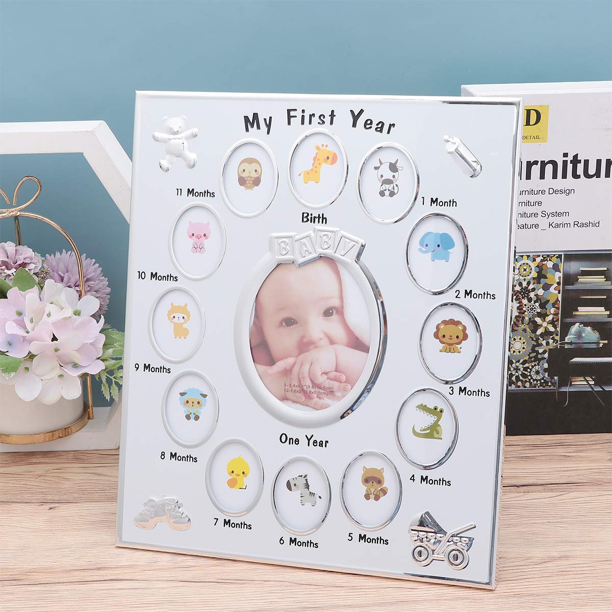 First Year Photo Frame, Newborn Picture Frame, My First Year Newborn Keepsake Frame 12 Months Photo Frame for Memories, Shower, New Mom