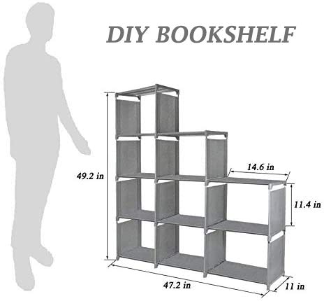 HOSTARME Bookshelf Kids 9 Cube Book Shelf Organizer Bookcase DIY for Bedroom Classroom Office (Greyness)