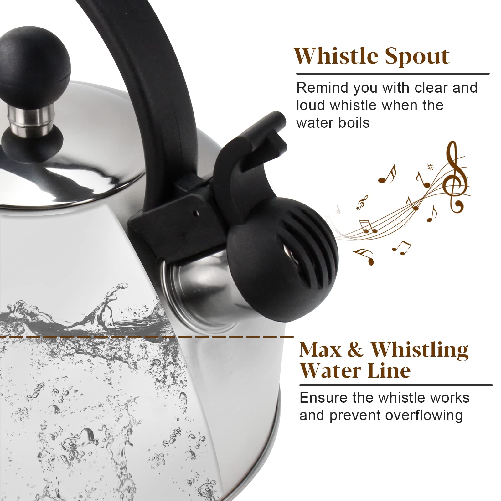 2.64QT Whistling Tea Kettle for Stove Top, Compatible with All Burners Including Induction, 18/10 Stainless Steel Stovetop Kettle Tea Kettle 2.5L