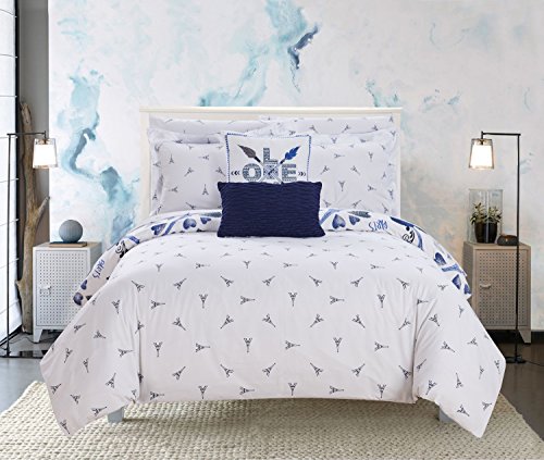 Chic Home Le Marias 9 Piece Reversible Comforter Paris is Love Inspired Printed Design Bed in a Bag-Sheet Set Decorative Pillows Shams Included Size, Queen, Navy