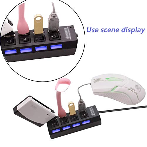 SHYPT USB 2.0 Hub Splitter Hub Use Power Adapter 4 Port Multiple Expander 2.0 USB Hub with Switch for PC