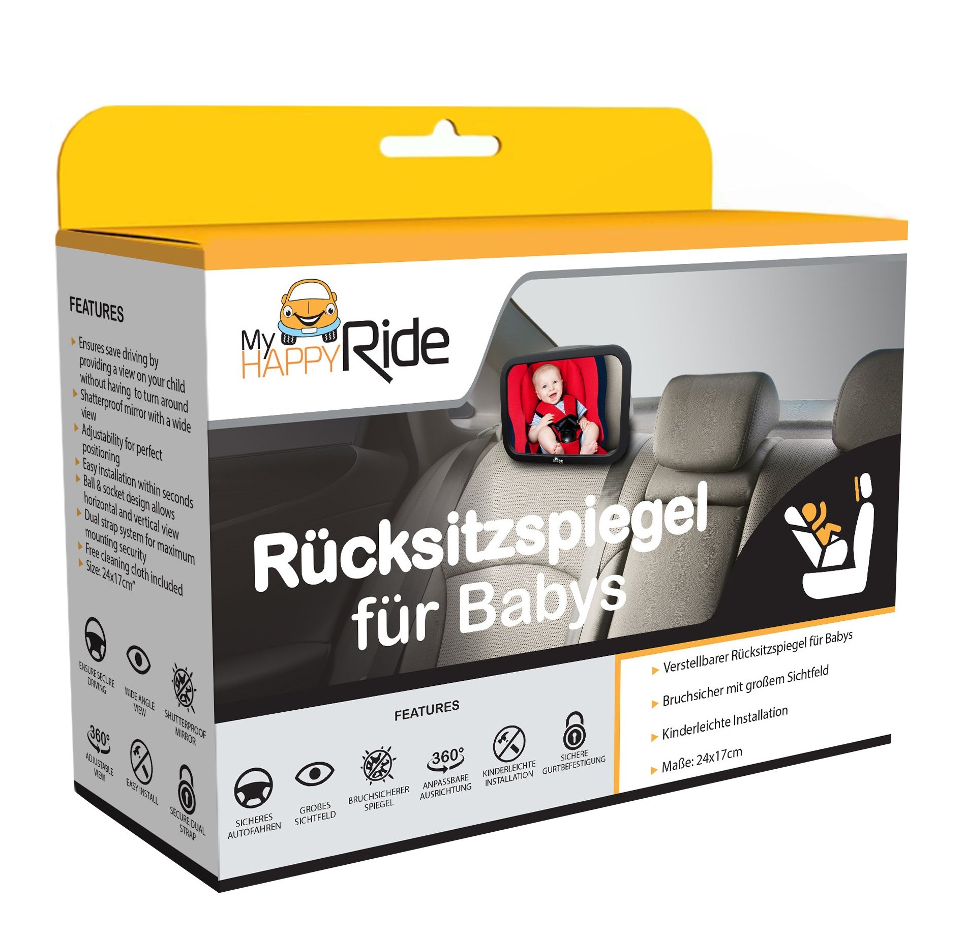 Baby Car Mirror - Shatterproof Car Rearview Mirror to see Child/Infant in Baby Seat, Safety Mirror, Easy Installation