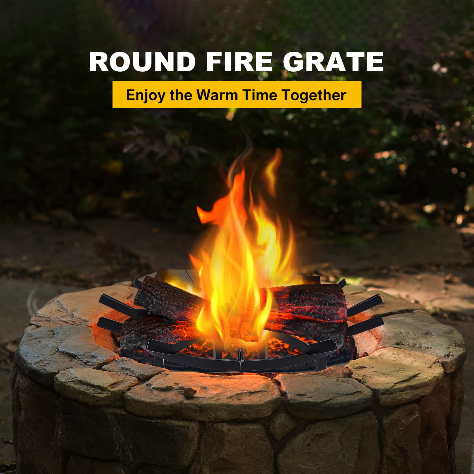 1MORE Fire Pit Grate Log Grate, Fireplace Grate 24 inch Heavy Duty, Round Fireplace Grates, Wood Stove Burning Rack Holder, Firewood Grate for Fire Pit & Backyard Patio, Outdoor Camping Hearth.