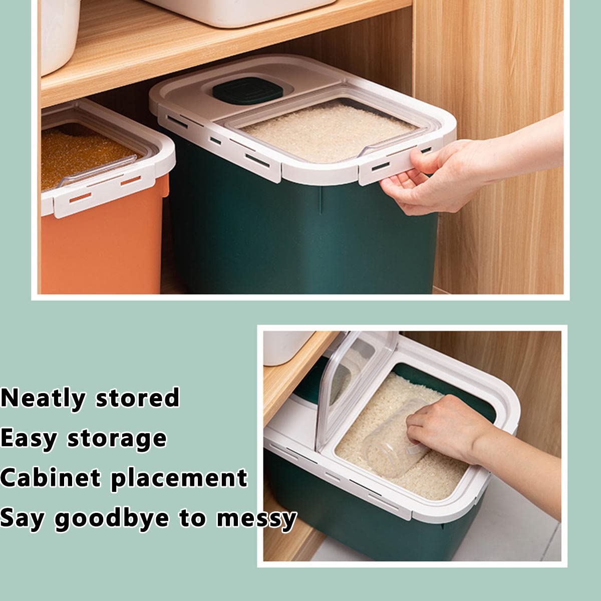 20 lbs Rice Container Storage,Daily Household airtight Rice Container, with Easy Seal Lid & Measuring Cup,Dog Food Storage Container,for Kitchen Soybean Corn,13inch