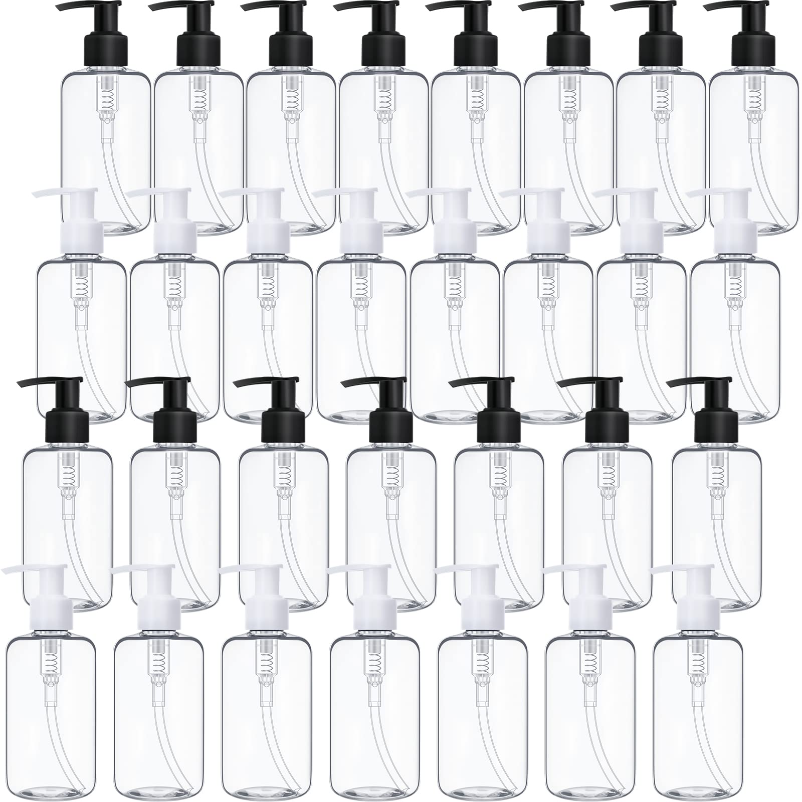 30 Pieces 8 oz Clear Plastic Pump Bottle Dispenser Empty Lotion Bottles Hand Dish Dispenser Refillable Container Black White Pumping for Shampoo Conditioner Body Wash Cream Liquid Soap