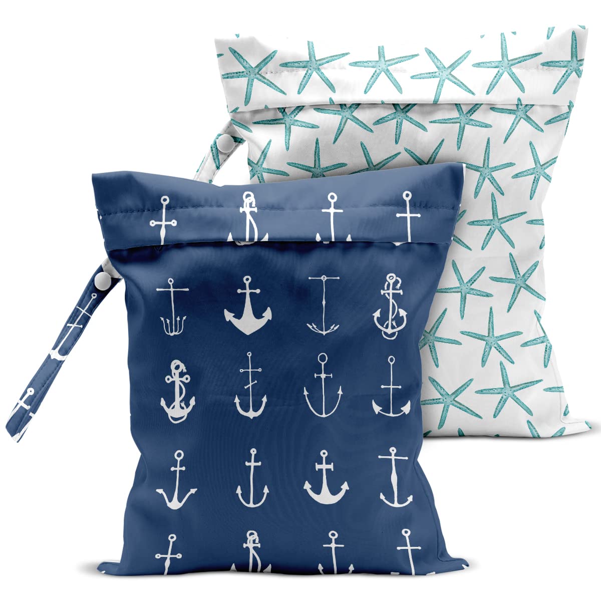 2 Pcs Wet Bag, Wet Dry Bag, Wet Bag for Swimsuit, Travel, Beach, Pool, Stroller, Diapers, Dirty Yoga Gym Clothes, Toiletries, Makeup Bag, Beach Bag Ocean Starfish Anchor DƩcor Birthday Gift for Women.