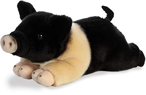 Aurora® Realistic Miyoni® Hampshire Pig Stuffed Animal - Lifelike Detail - Cherished Companionship - Black 12 Inches