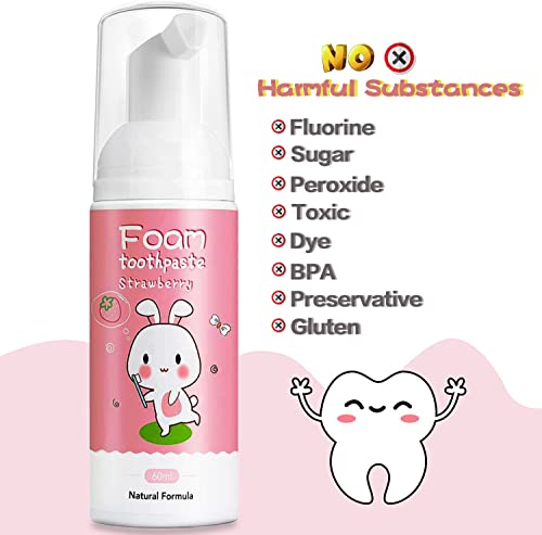 KONLEMEI Foam Toothpaste Kids, Natural Formula Edible Strawberry Flavor,120ml, 2Packs