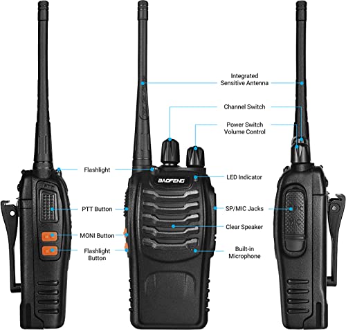 BaoFeng Walkie Talkies BF-888S Two Way Radio Long Range Rechargeable,Portable 2 Way Radio,Handsfree Walkie Talkie for Adultswith Flashlight Li-ion Battery and Charger(2 Pack)
